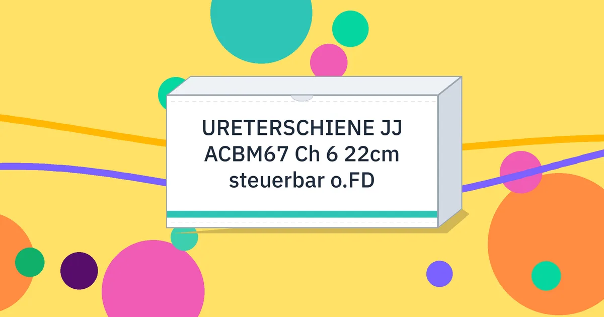 Symbolbild: Packung mit der Aufschrift URETERSCHIENE JJ ACBM67 Ch 6 22cm steuerbar o.FD (PZN 00510652) – Verfügbarkeit und Bezug in Apotheken in Frankfurt am Main