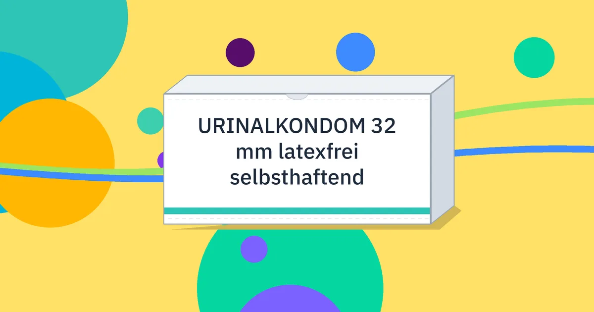 Symbolbild: Packung mit der Aufschrift URINALKONDOM 32 mm latexfrei selbsthaftend (PZN 07048091) – Verfügbarkeit und Bezug in Apotheken in Frankfurt am Main