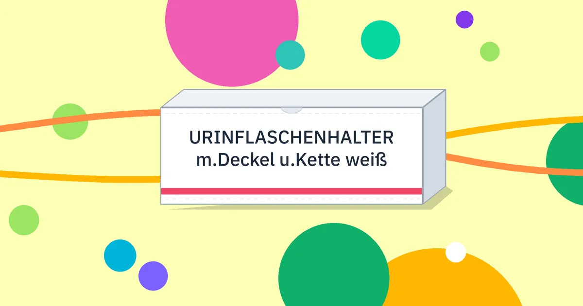 Symbolbild: Packung mit der Aufschrift URINFLASCHENHALTER m.Deckel u.Kette weiß (PZN 01400397) – Verfügbarkeit und Bezug in Apotheken in Frankfurt am Main