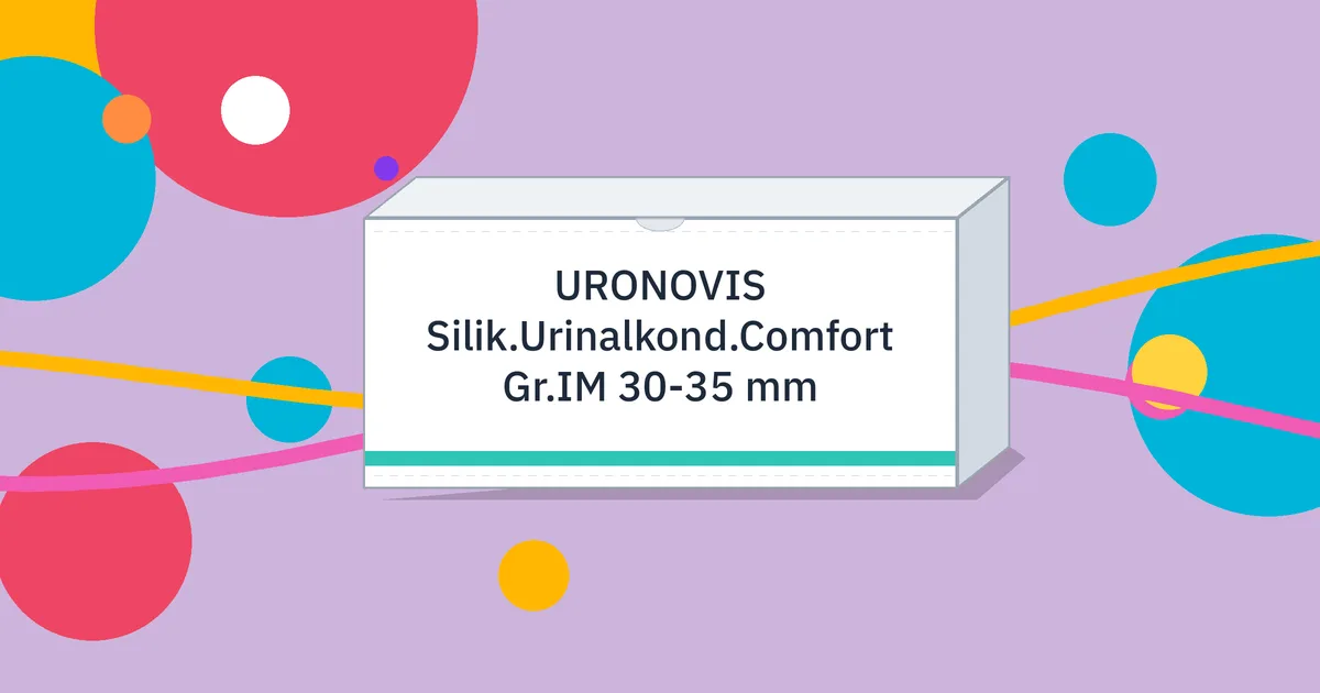 Symbolbild: Packung mit der Aufschrift URONOVIS Silik.Urinalkond.Comfort Gr.IM 30-35 mm (PZN 05379843) – Verfügbarkeit und Bezug in Apotheken in Frankfurt am Main