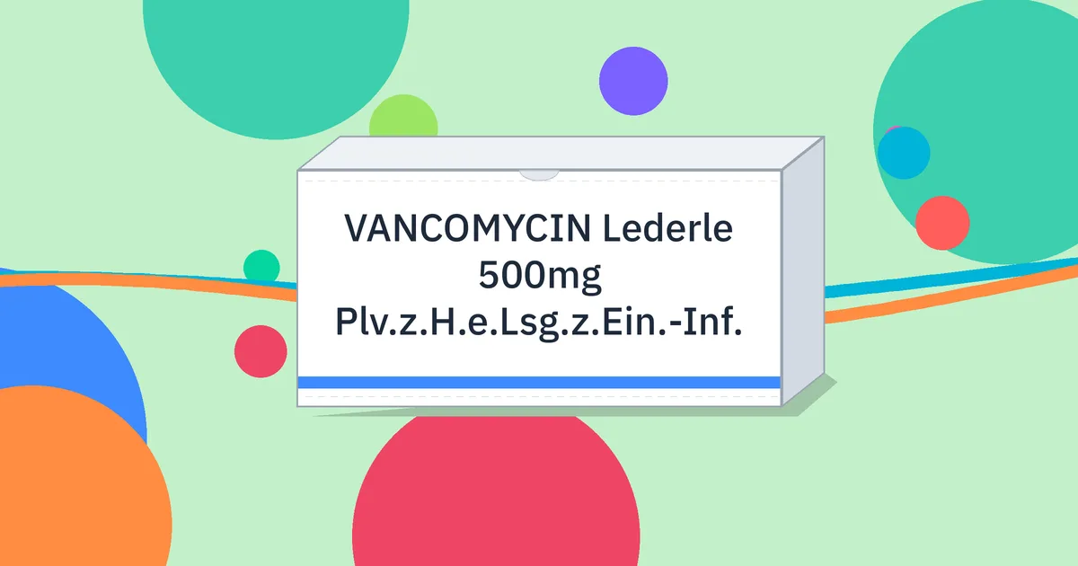 Symbolbild: Packung mit der Aufschrift VANCOMYCIN Lederle 500mg Plv.z.H.e.Lsg.z.Ein.-Inf. (PZN 13721988) – Verfügbarkeit und Bezug in Apotheken in Frankfurt am Main