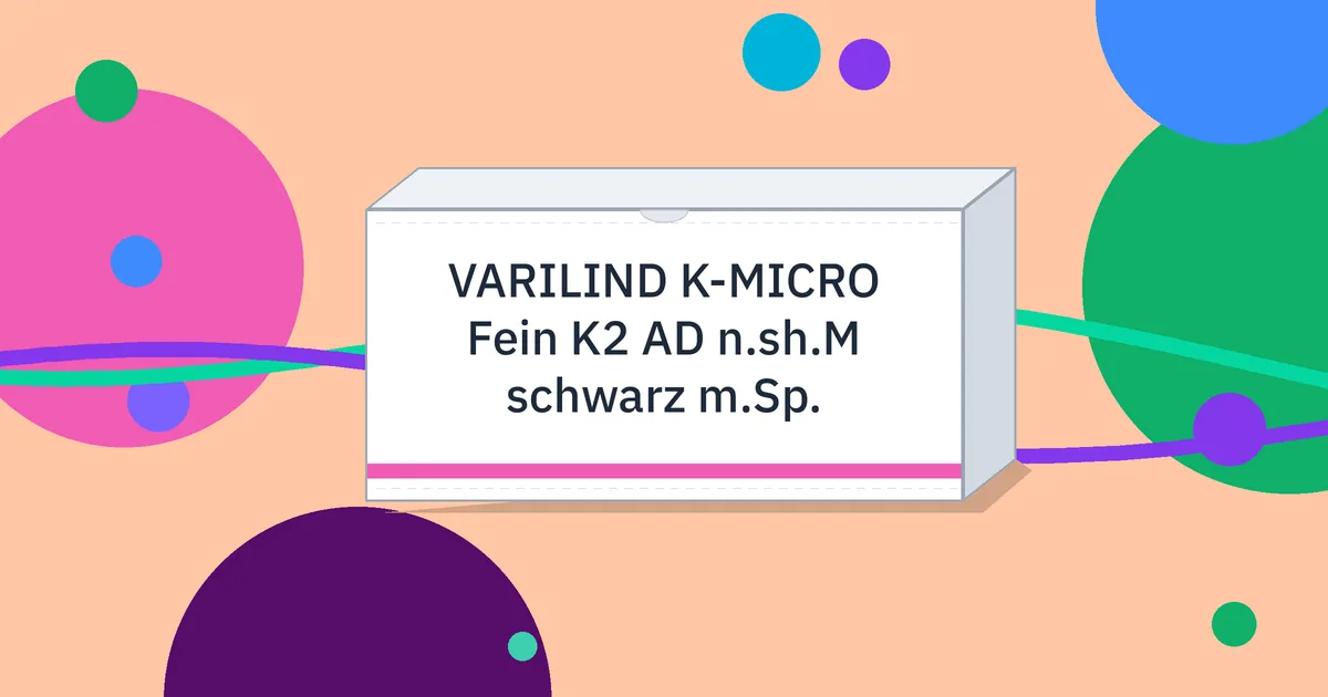 Symbolbild: Packung mit der Aufschrift VARILIND K-MICRO Fein K2 AD n.sh.M schwarz m.Sp. (PZN 20558945) – Verfügbarkeit und Bezug in Apotheken in Frankfurt am Main