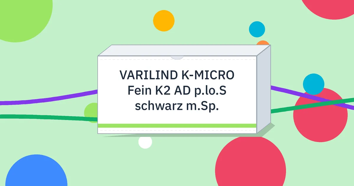 Symbolbild: Packung mit der Aufschrift VARILIND K-MICRO Fein K2 AD p.lo.S schwarz m.Sp. (PZN 20559040) – Verfügbarkeit und Bezug in Apotheken in Frankfurt am Main
