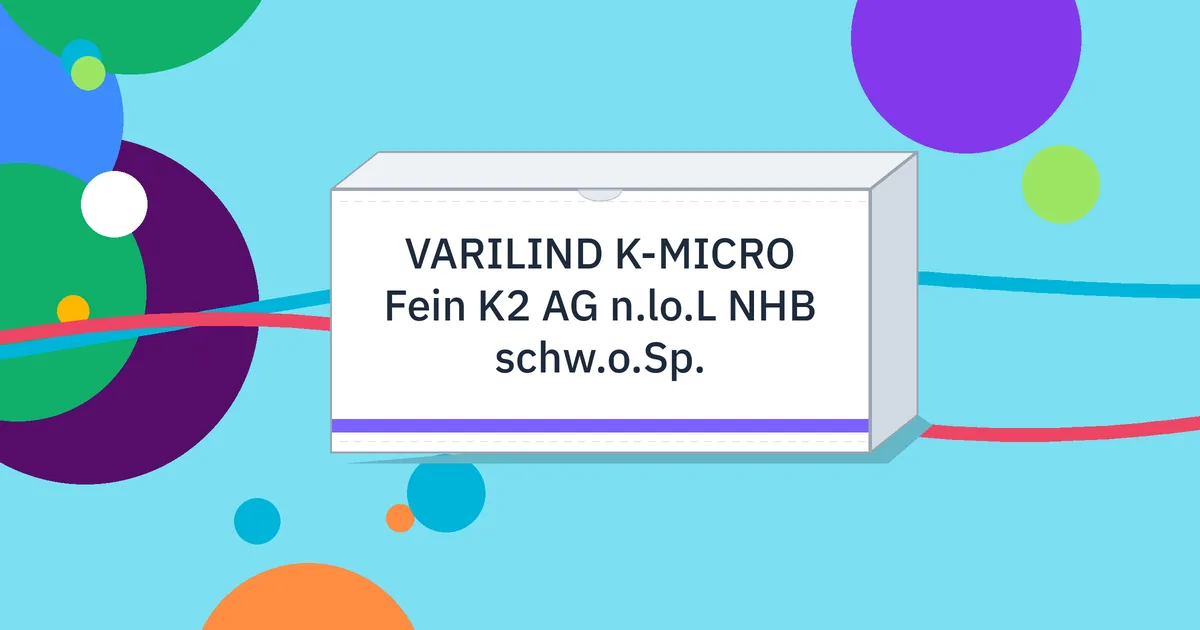 Symbolbild: Packung mit der Aufschrift VARILIND K-MICRO Fein K2 AG n.lo.L NHB schw.o.Sp. (PZN 20556768) – Verfügbarkeit und Bezug in Apotheken in Frankfurt am Main