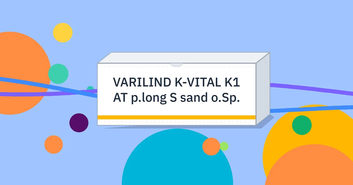 Symbolbild: Packung mit der Aufschrift VARILIND K-VITAL K1 AT p.long S sand o.Sp. (PZN 20619546) – Verfügbarkeit und Bezug in Apotheken in Frankfurt am Main