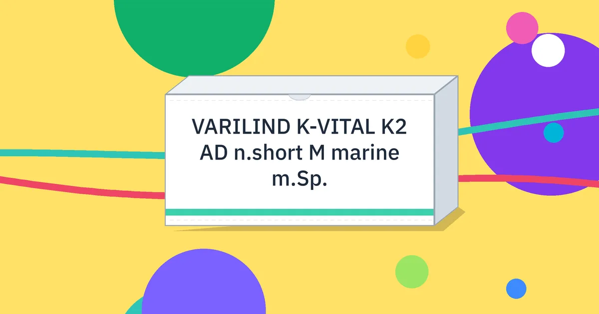 Symbolbild: Packung mit der Aufschrift VARILIND K-VITAL K2 AD n.short M marine m.Sp. (PZN 20567737) – Verfügbarkeit und Bezug in Apotheken in Frankfurt am Main