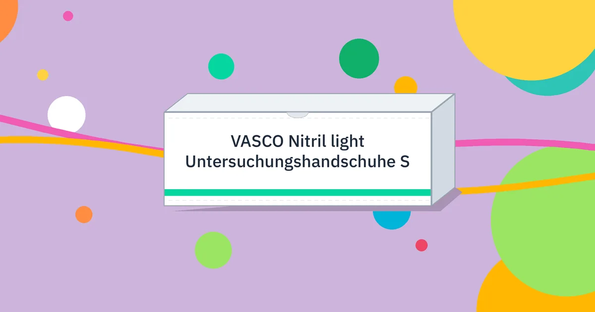 Symbolbild: Packung mit der Aufschrift VASCO Nitril light Untersuchungshandschuhe S (PZN 08839802) – Verfügbarkeit und Bezug in Apotheken in Frankfurt am Main