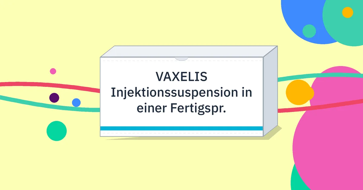 Symbolbild: Packung mit der Aufschrift VAXELIS Injektionssuspension in einer Fertigspr. (PZN 15320638) – Verfügbarkeit und Bezug in Apotheken in Frankfurt am Main