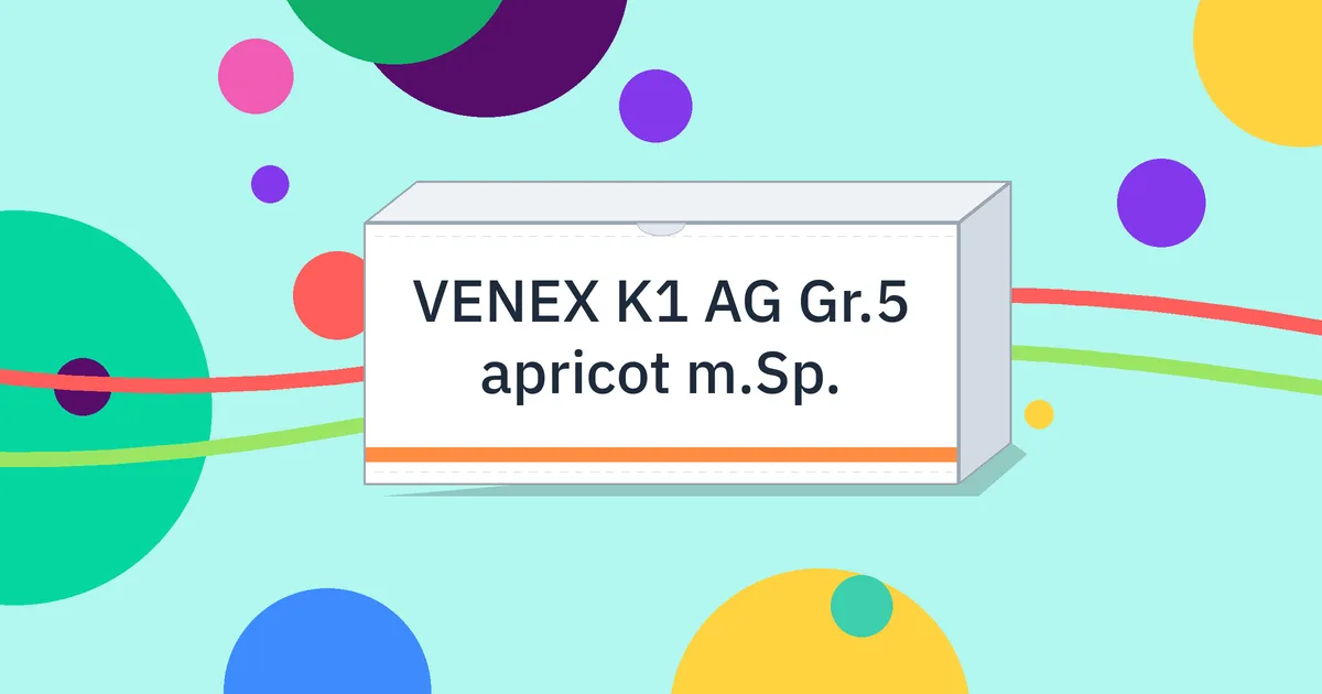 Symbolbild: Packung mit der Aufschrift VENEX K1 AG Gr.5 apricot m.Sp. (PZN 03187192) – Verfügbarkeit und Bezug in Apotheken in Frankfurt am Main
