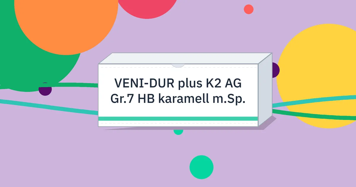 Symbolbild: Packung mit der Aufschrift VENI-DUR plus K2 AG Gr.7 HB karamell m.Sp. (PZN 13756768) – Verfügbarkeit und Bezug in Apotheken in Frankfurt am Main
