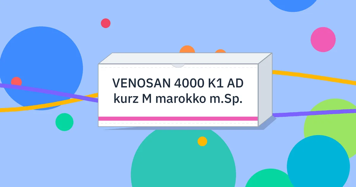 Symbolbild: Packung mit der Aufschrift VENOSAN 4000 K1 AD kurz M marokko m.Sp. (PZN 14424850) – Verfügbarkeit und Bezug in Apotheken in Frankfurt am Main