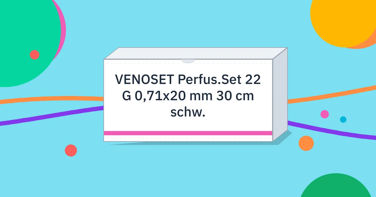 Symbolbild: Packung mit der Aufschrift VENOSET Perfus.Set 22 G 0,71x20 mm 30 cm schw. (PZN 13846767) – Verfügbarkeit und Bezug in Apotheken in Frankfurt am Main