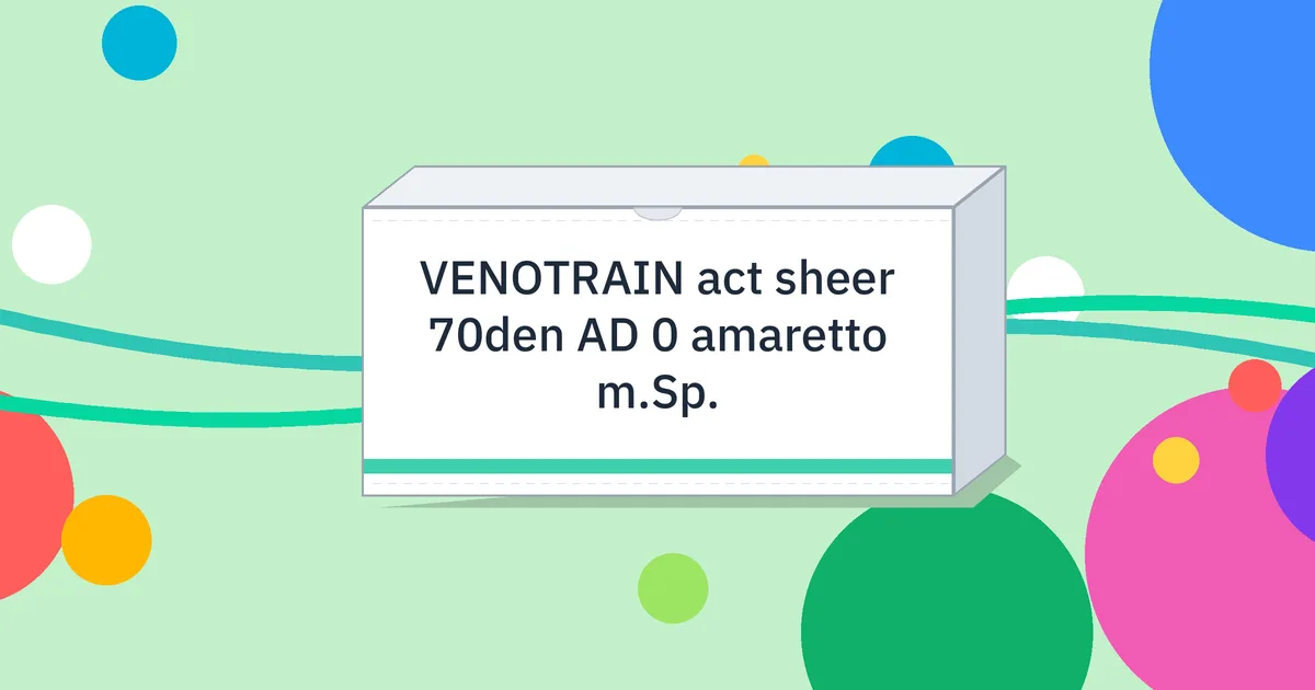 Symbolbild: Packung mit der Aufschrift VENOTRAIN act sheer 70den AD 0 amaretto m.Sp. (PZN 16208694) – Verfügbarkeit und Bezug in Apotheken in Frankfurt am Main