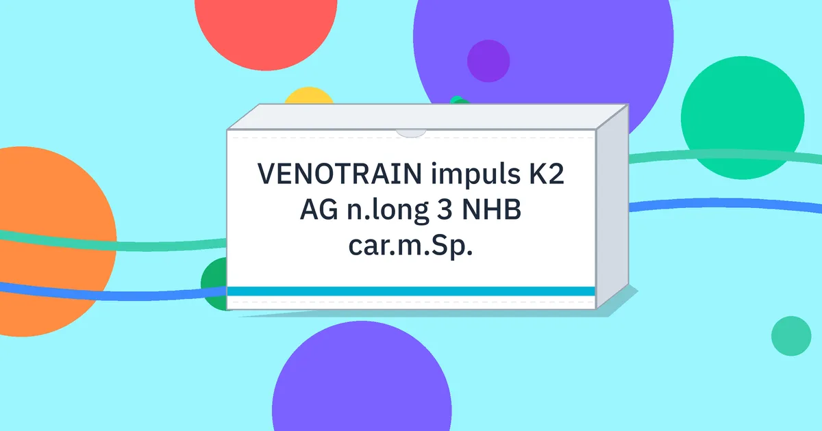 Symbolbild: Packung mit der Aufschrift VENOTRAIN impuls K2 AG n.long 3 NHB car.m.Sp. (PZN 00505645) – Verfügbarkeit und Bezug in Apotheken in Frankfurt am Main