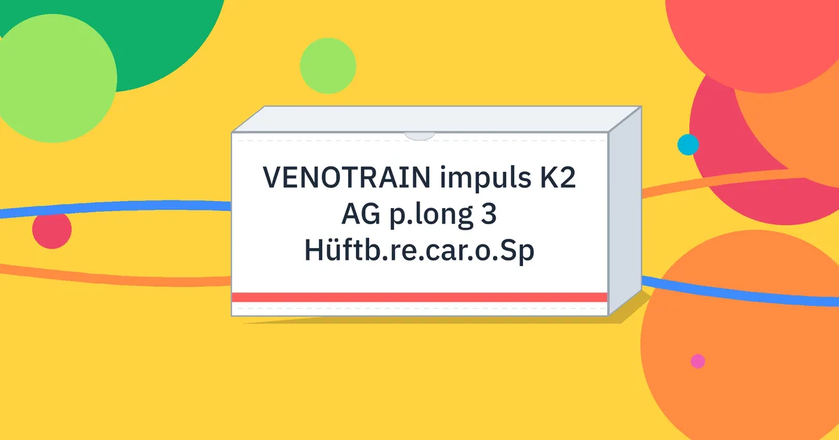 Symbolbild: Packung mit der Aufschrift VENOTRAIN impuls K2 AG p.long 3 Hüftb.re.car.o.Sp (PZN 08422640) – Verfügbarkeit und Bezug in Apotheken in Frankfurt am Main