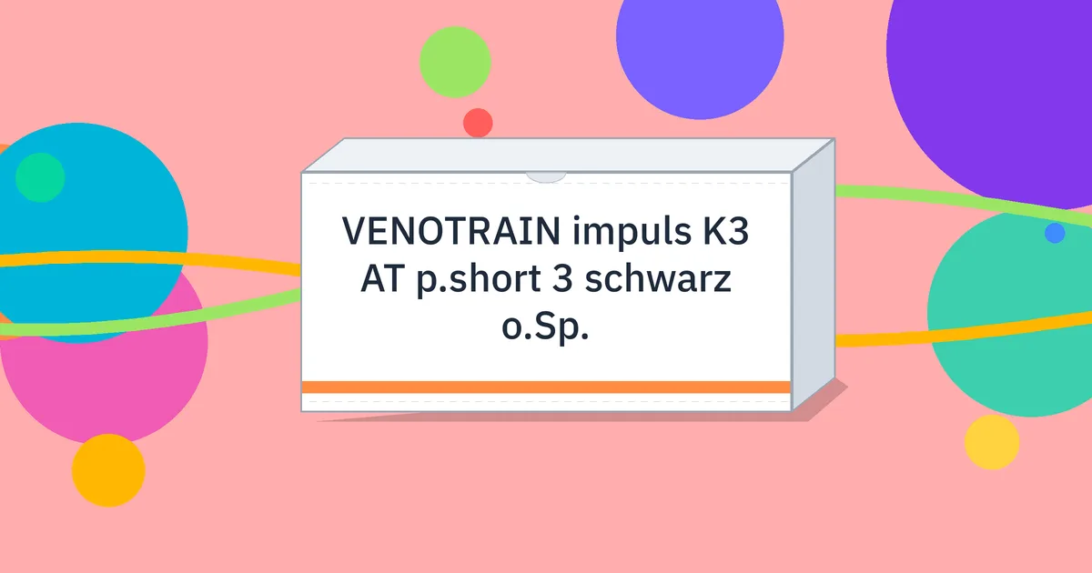 Symbolbild: Packung mit der Aufschrift VENOTRAIN impuls K3 AT p.short 3 schwarz o.Sp. (PZN 19356550) – Verfügbarkeit und Bezug in Apotheken in Frankfurt am Main