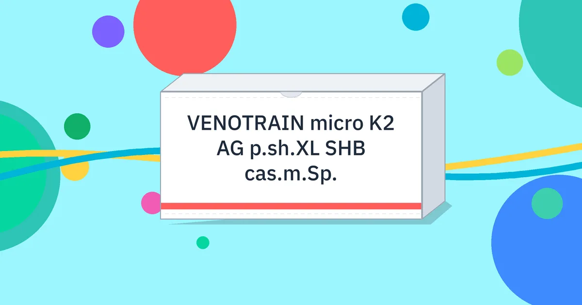 Symbolbild: Packung mit der Aufschrift VENOTRAIN micro K2 AG p.sh.XL SHB cas.m.Sp. (PZN 20760121) – Verfügbarkeit und Bezug in Apotheken in Frankfurt am Main