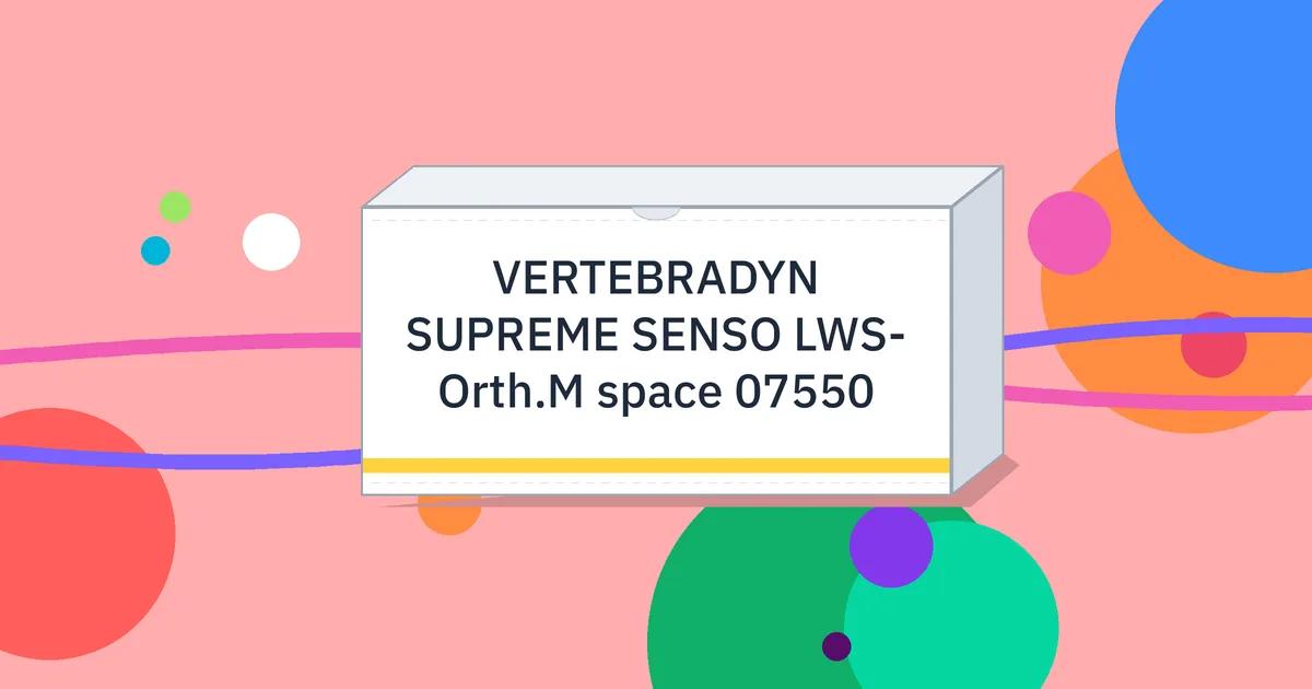 Symbolbild: Packung mit der Aufschrift VERTEBRADYN SUPREME SENSO LWS-Orth.M space 07550 (PZN 20096025) – Verfügbarkeit und Bezug in Apotheken in Frankfurt am Main