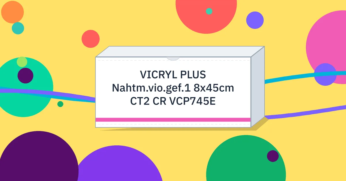 Symbolbild: Packung mit der Aufschrift VICRYL PLUS Nahtm.vio.gef.1 8x45cm CT2 CR VCP745E (PZN 20390606) – Verfügbarkeit und Bezug in Apotheken in Frankfurt am Main