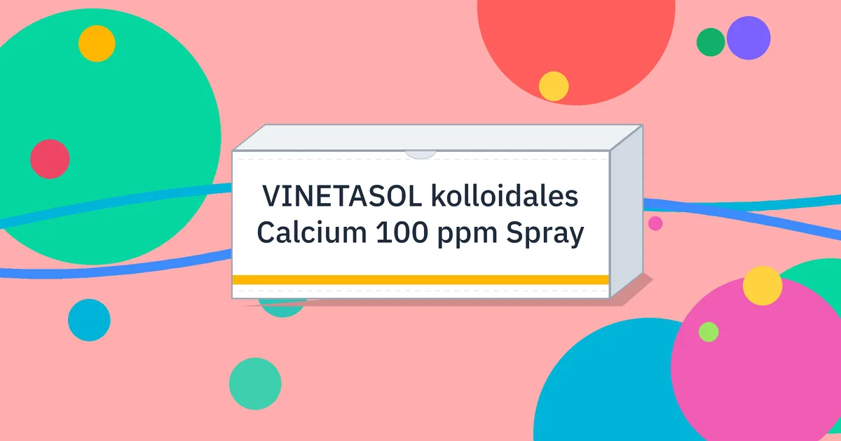 Symbolbild: Packung mit der Aufschrift VINETASOL kolloidales Calcium 100 ppm Spray (PZN 19529022) – Verfügbarkeit und Bezug in Apotheken in Frankfurt am Main