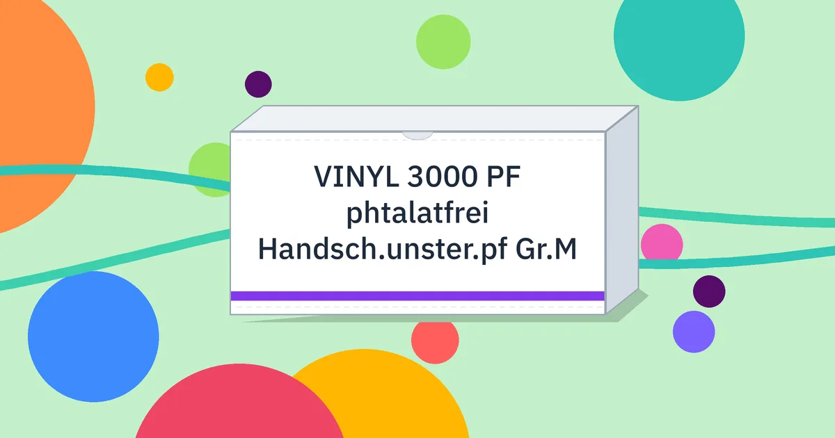 Symbolbild: Packung mit der Aufschrift VINYL 3000 PF phtalatfrei Handsch.unster.pf Gr.M (PZN 11352848) – Verfügbarkeit und Bezug in Apotheken in Frankfurt am Main