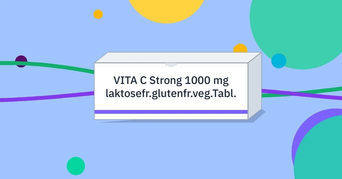 Symbolbild: Packung mit der Aufschrift VITA C Strong 1000 mg laktosefr.glutenfr.veg.Tabl. (PZN 17542403) – Verfügbarkeit und Bezug in Apotheken in Frankfurt am Main