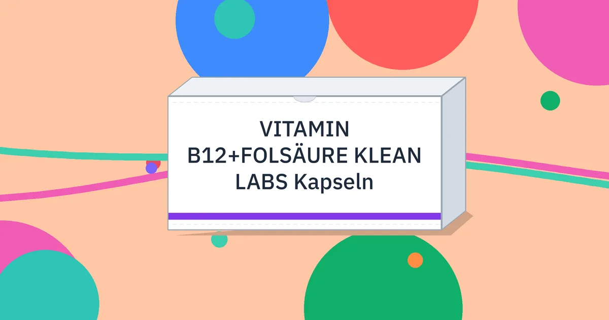 Symbolbild: Packung mit der Aufschrift VITAMIN B12+FOLSÄURE KLEAN LABS Kapseln (PZN 09745440) – Verfügbarkeit und Bezug in Apotheken in Frankfurt am Main