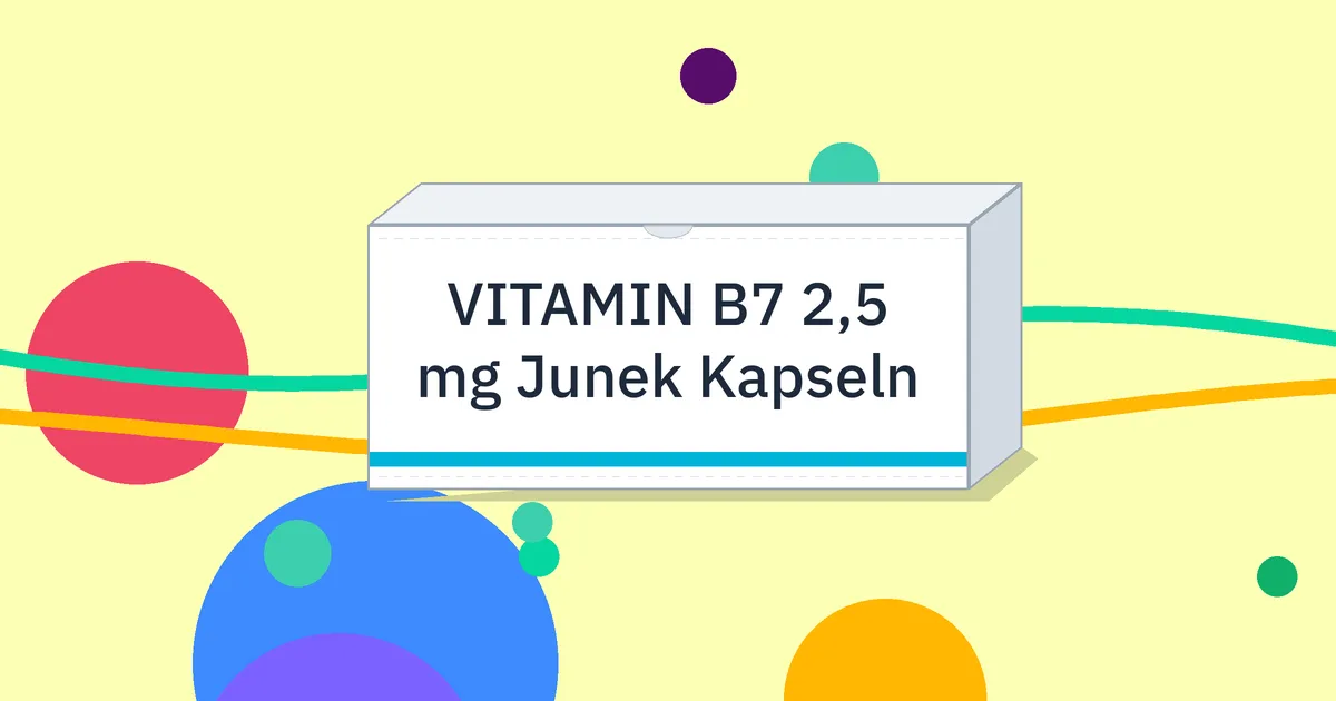 Symbolbild: Packung mit der Aufschrift VITAMIN B7 2,5 mg Junek Kapseln (PZN 10336008) – Verfügbarkeit und Bezug in Apotheken in Frankfurt am Main