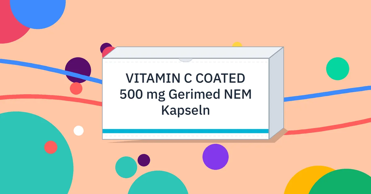 Symbolbild: Packung mit der Aufschrift VITAMIN C COATED 500 mg Gerimed NEM Kapseln (PZN 04903532) – Verfügbarkeit und Bezug in Apotheken in Frankfurt am Main
