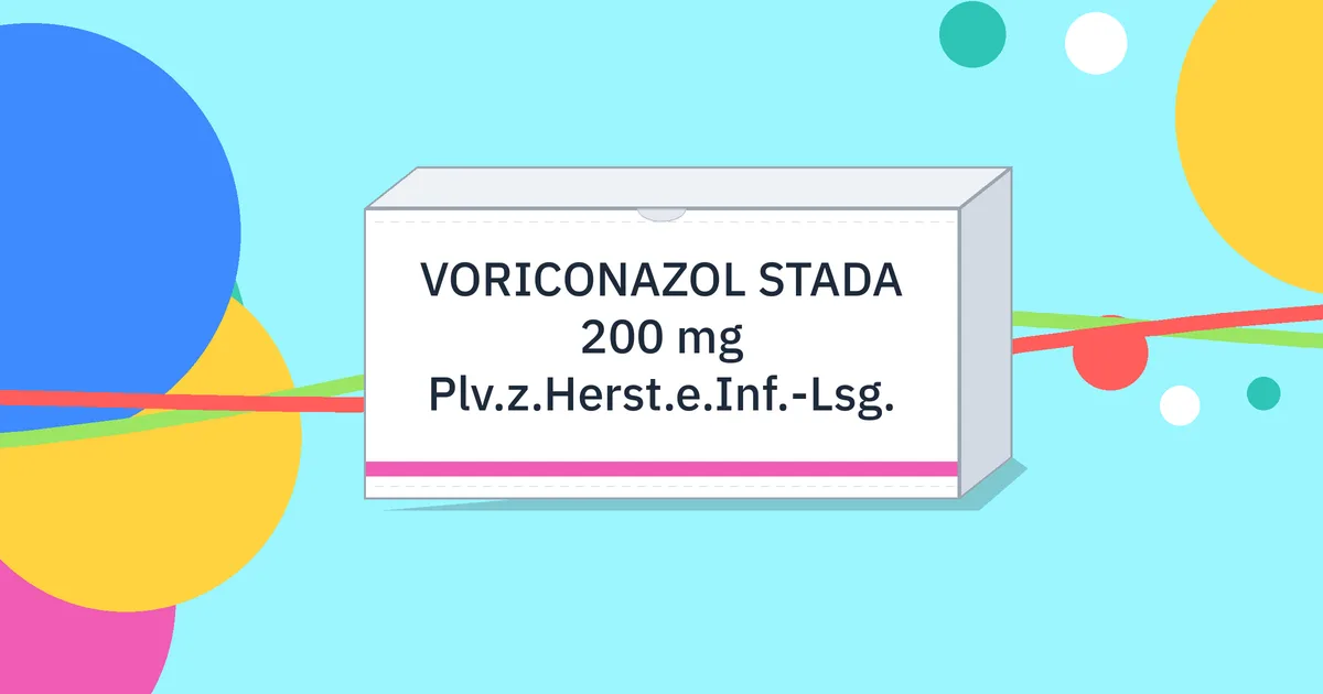 Symbolbild: Packung mit der Aufschrift VORICONAZOL STADA 200 mg Plv.z.Herst.e.Inf.-Lsg. (PZN 12020953) – Verfügbarkeit und Bezug in Apotheken in Frankfurt am Main