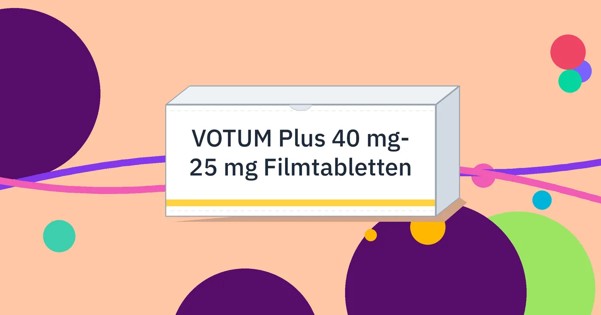 Symbolbild: Packung mit der Aufschrift VOTUM Plus 40 mg-25 mg Filmtabletten (PZN 06149424) – Verfügbarkeit und Bezug in Apotheken in Frankfurt am Main