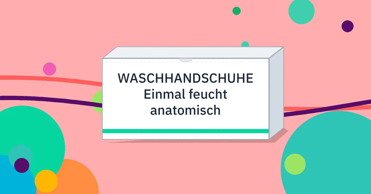 Symbolbild: Packung mit der Aufschrift WASCHHANDSCHUHE Einmal feucht anatomisch (PZN 14237562) – Verfügbarkeit und Bezug in Apotheken in Frankfurt am Main