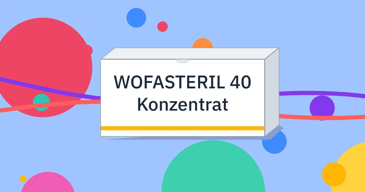 Symbolbild: Packung mit der Aufschrift WOFASTERIL 40 Konzentrat (PZN 09783765) – Verfügbarkeit und Bezug in Apotheken in Frankfurt am Main