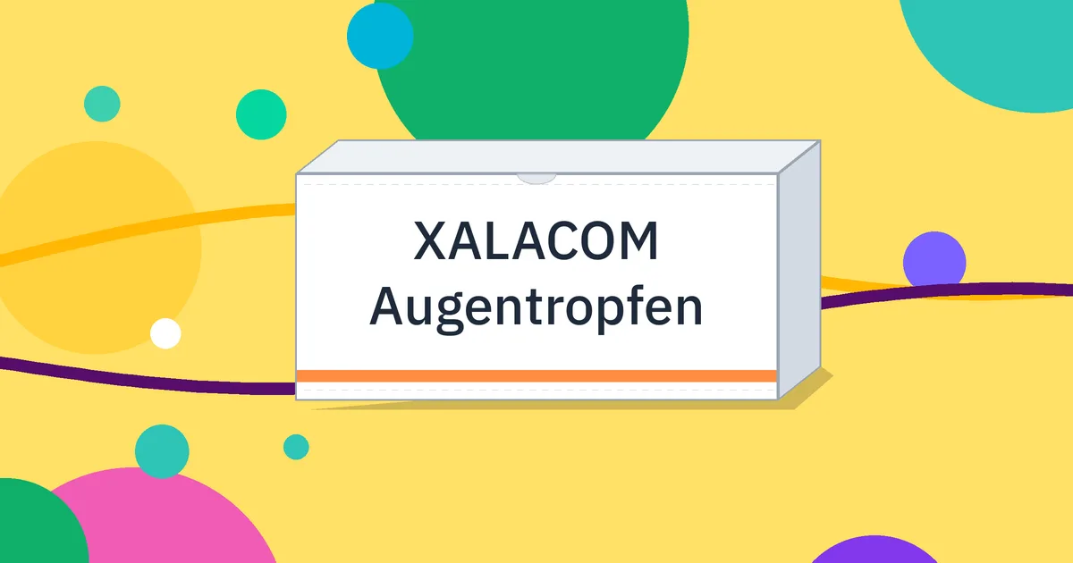 Symbolbild: Packung mit der Aufschrift XALACOM Augentropfen (PZN 01246648) – Verfügbarkeit und Bezug in Apotheken in Frankfurt am Main