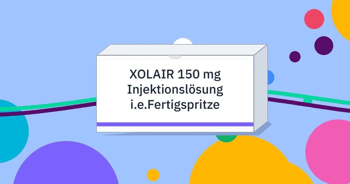Symbolbild: Packung mit der Aufschrift XOLAIR 150 mg Injektionslösung i.e.Fertigspritze (PZN 16486507) – Verfügbarkeit und Bezug in Apotheken in Frankfurt am Main