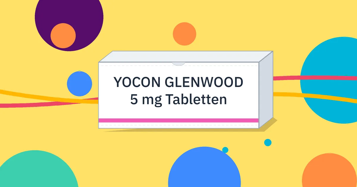 Symbolbild: Packung mit der Aufschrift YOCON GLENWOOD 5 mg Tabletten (PZN 06983423) – Verfügbarkeit und Bezug in Apotheken in Frankfurt am Main