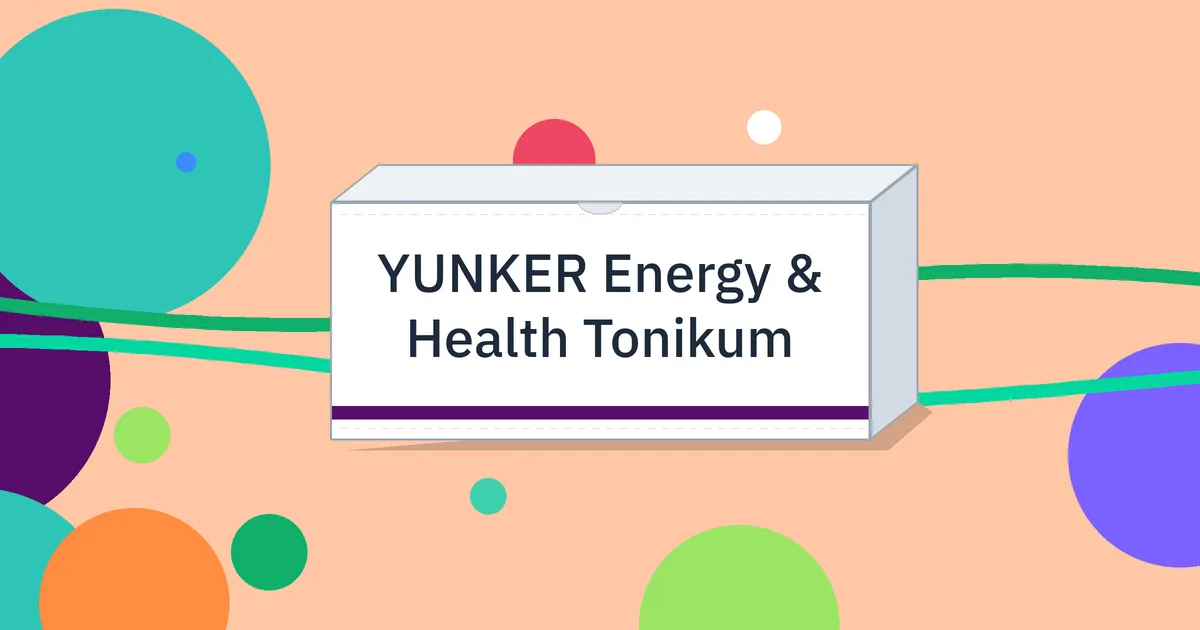 Symbolbild: Packung mit der Aufschrift YUNKER Energy & Health Tonikum (PZN 16146243) – Verfügbarkeit und Bezug in Apotheken in Frankfurt am Main