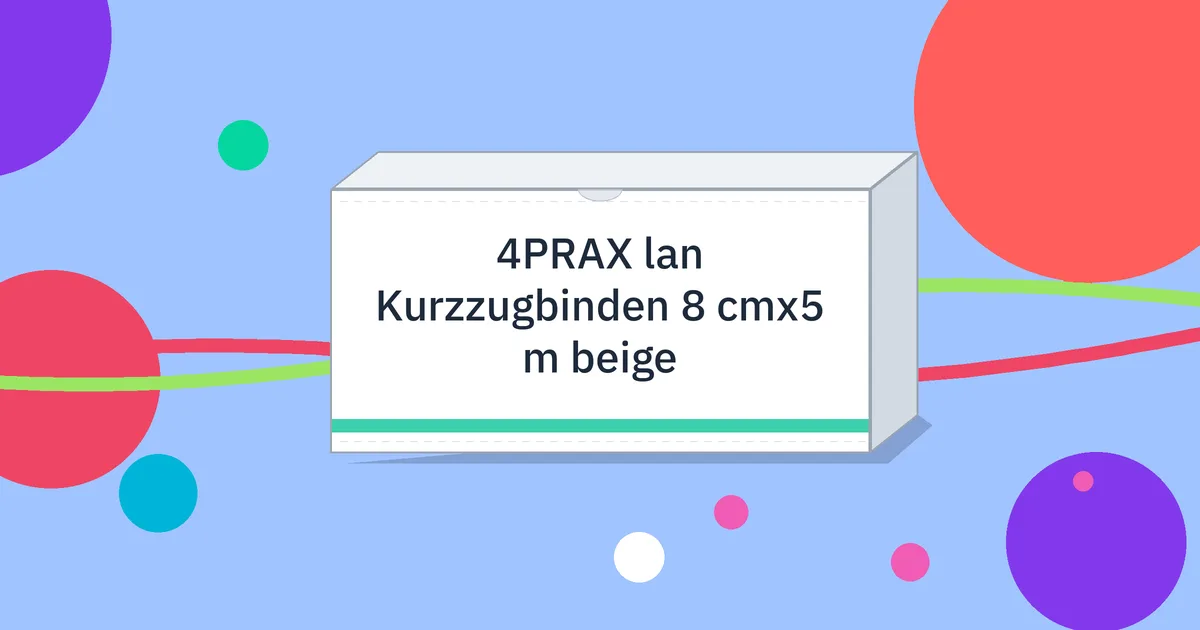 Symbolbild: Packung mit der Aufschrift 4PRAX lan Kurzzugbinden 8 cmx5 m beige (PZN 20230618) – Verfügbarkeit und Bezug in Apotheken in Frankfurt am Main