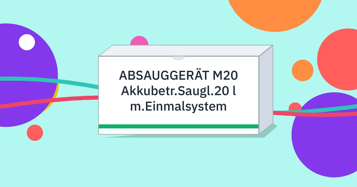 Symbolbild: Packung mit der Aufschrift ABSAUGGERÄT M20 Akkubetr.Saugl.20 l m.Einmalsystem (PZN 00757051) – Verfügbarkeit und Bezug in Apotheken in Frankfurt am Main