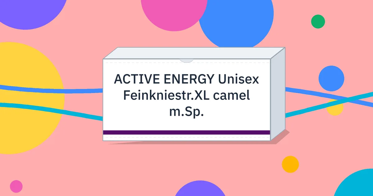 Symbolbild: Packung mit der Aufschrift ACTIVE ENERGY Unisex Feinkniestr.XL camel m.Sp. (PZN 06448397) – Verfügbarkeit und Bezug in Apotheken in Frankfurt am Main
