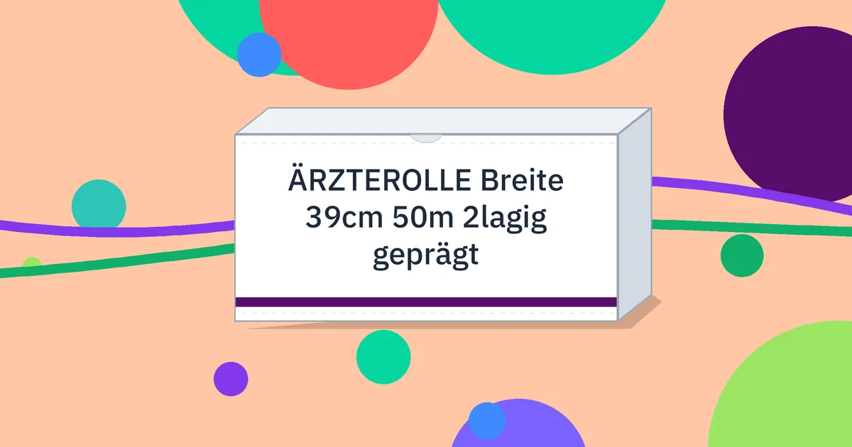 Symbolbild: Packung mit der Aufschrift ÄRZTEROLLE Breite 39cm 50m 2lagig geprägt (PZN 09102328) – Verfügbarkeit und Bezug in Apotheken in Frankfurt am Main