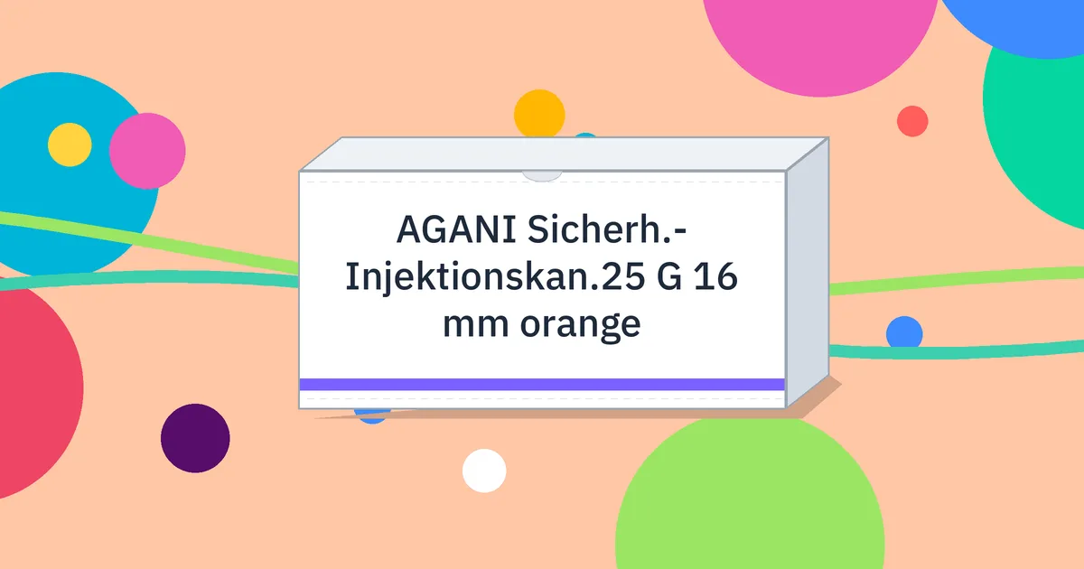 Symbolbild: Packung mit der Aufschrift AGANI Sicherh.-Injektionskan.25 G 16 mm orange (PZN 17630478) – Verfügbarkeit und Bezug in Apotheken in Frankfurt am Main