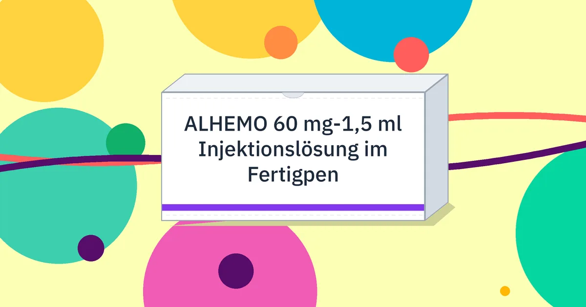 Symbolbild: Packung mit der Aufschrift ALHEMO 60 mg-1,5 ml Injektionslösung im Fertigpen (PZN 19168191) – Verfügbarkeit und Bezug in Apotheken in Frankfurt am Main