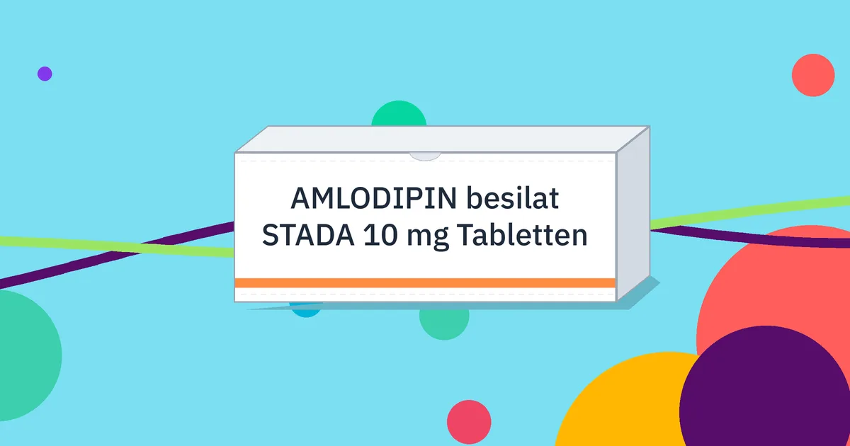 Symbolbild: Packung mit der Aufschrift AMLODIPIN besilat STADA 10 mg Tabletten (PZN 11105618) – Verfügbarkeit und Bezug in Apotheken in Frankfurt am Main