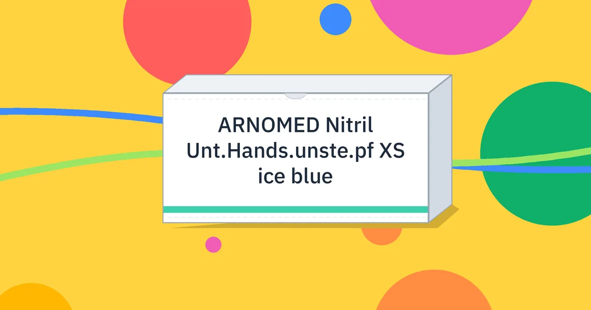 Symbolbild: Packung mit der Aufschrift ARNOMED Nitril Unt.Hands.unste.pf XS ice blue (PZN 18136674) – Verfügbarkeit und Bezug in Apotheken in Frankfurt am Main