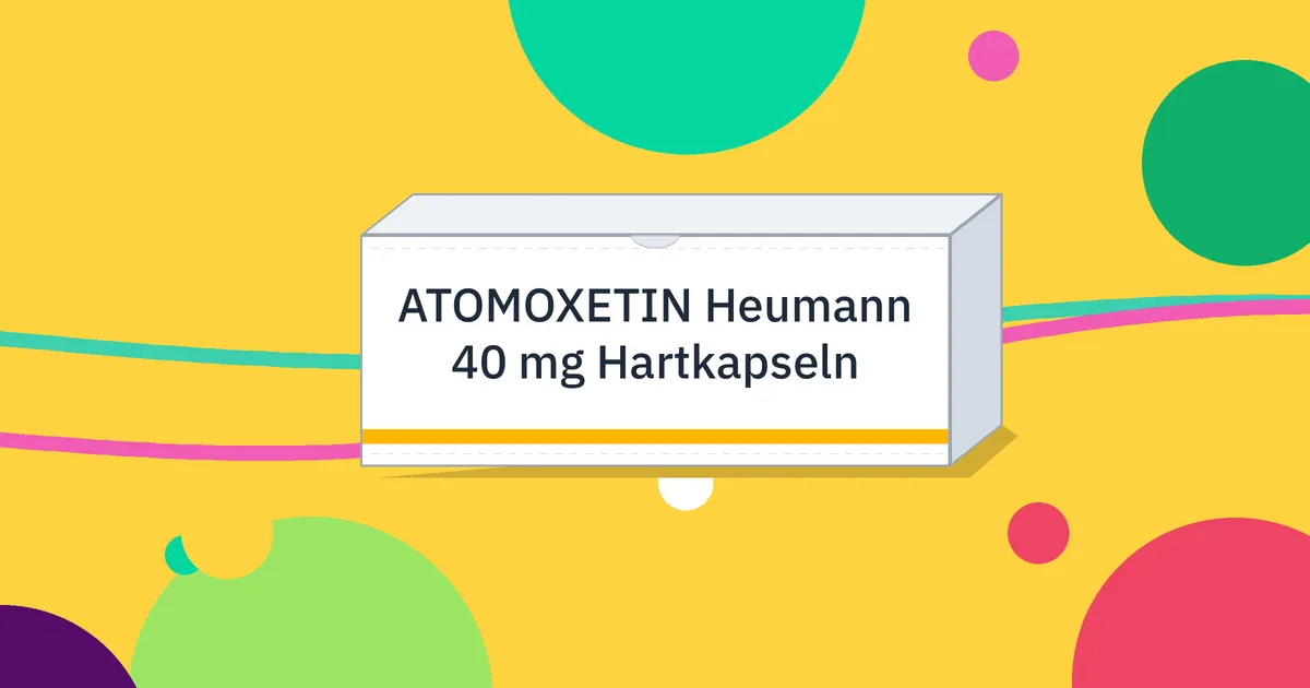 Symbolbild: Packung mit der Aufschrift ATOMOXETIN Heumann 40 mg Hartkapseln (PZN 14063955) – Verfügbarkeit und Bezug in Apotheken in Frankfurt am Main