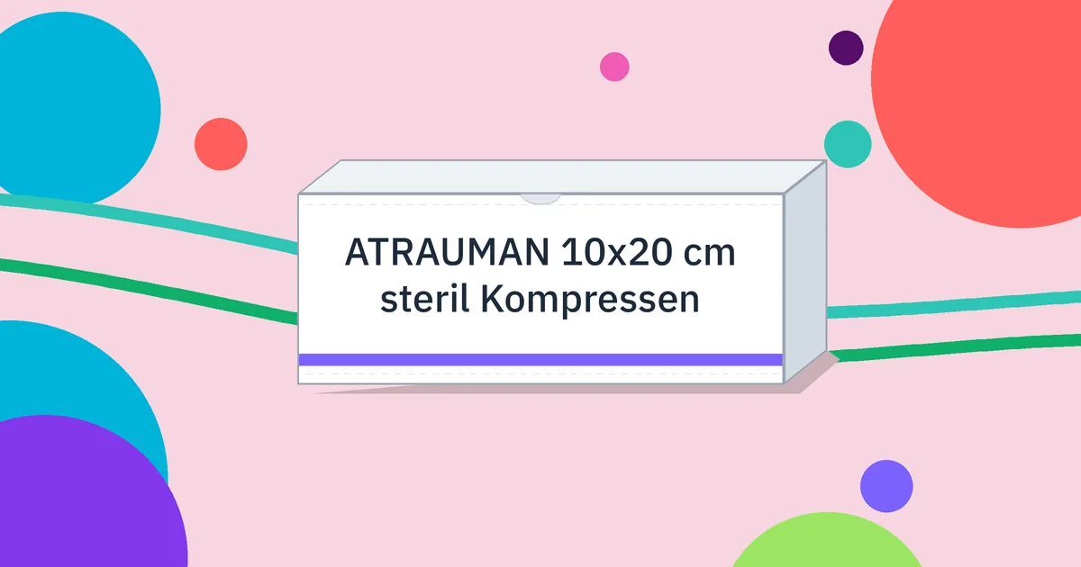 Symbolbild: Packung mit der Aufschrift ATRAUMAN 10x20 cm steril Kompressen (PZN 19975307) – Verfügbarkeit und Bezug in Apotheken in Frankfurt am Main