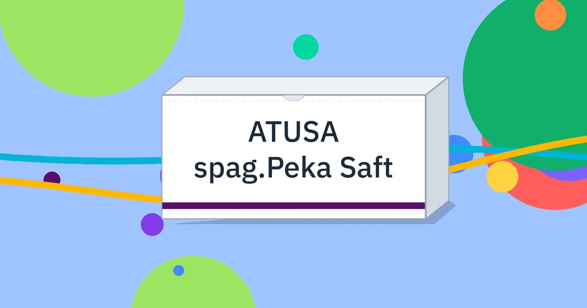 Symbolbild: Packung mit der Aufschrift ATUSA spag.Peka Saft (PZN 03796241) – Verfügbarkeit und Bezug in Apotheken in Frankfurt am Main