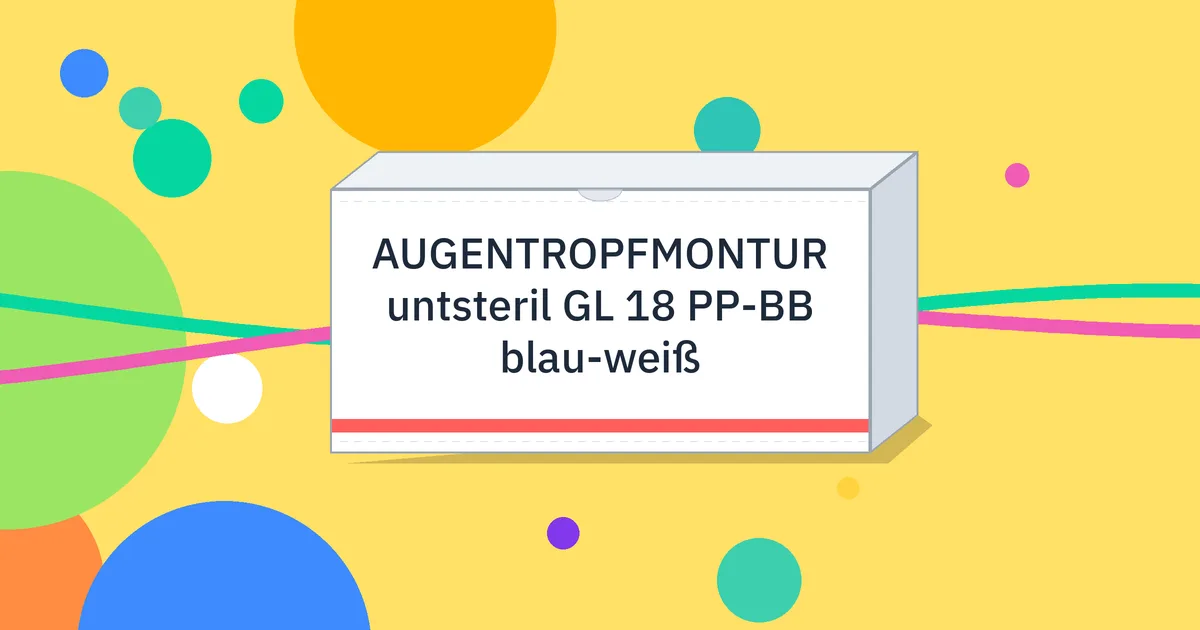 Symbolbild: Packung mit der Aufschrift AUGENTROPFMONTUR untsteril GL 18 PP-BB blau-weiß (PZN 18015143) – Verfügbarkeit und Bezug in Apotheken in Frankfurt am Main