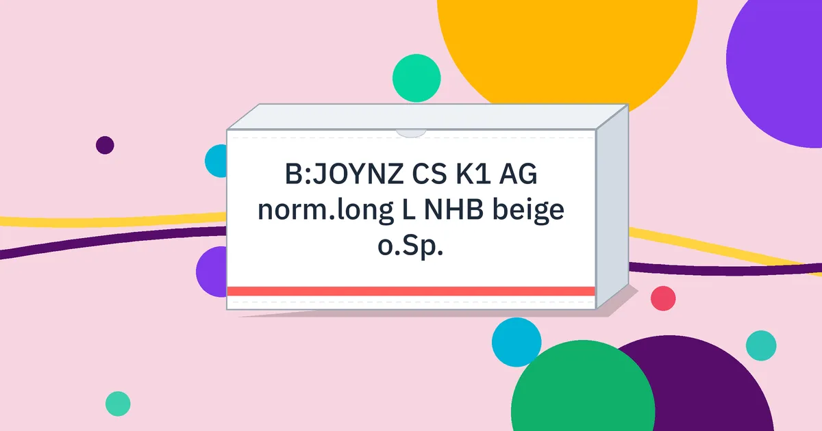 Symbolbild: Packung mit der Aufschrift B:JOYNZ CS K1 AG norm.long L NHB beige o.Sp. (PZN 20531018) – Verfügbarkeit und Bezug in Apotheken in Frankfurt am Main